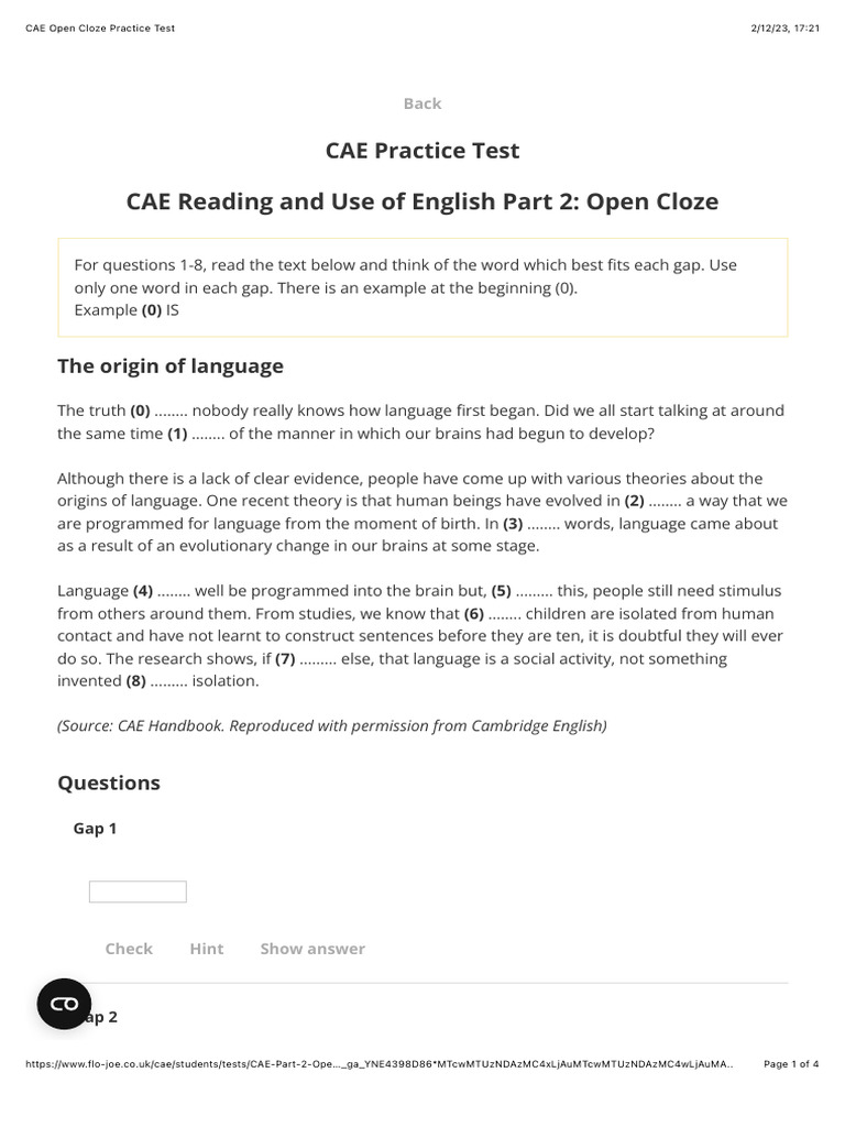 CAE Open Cloze Practice Test | PDF | Language Arts & Discipline
