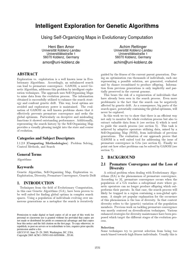 2005-Intelligent Exploration For Genetic Algorithms - Using Self-Organizing Maps in Evolutionary ...