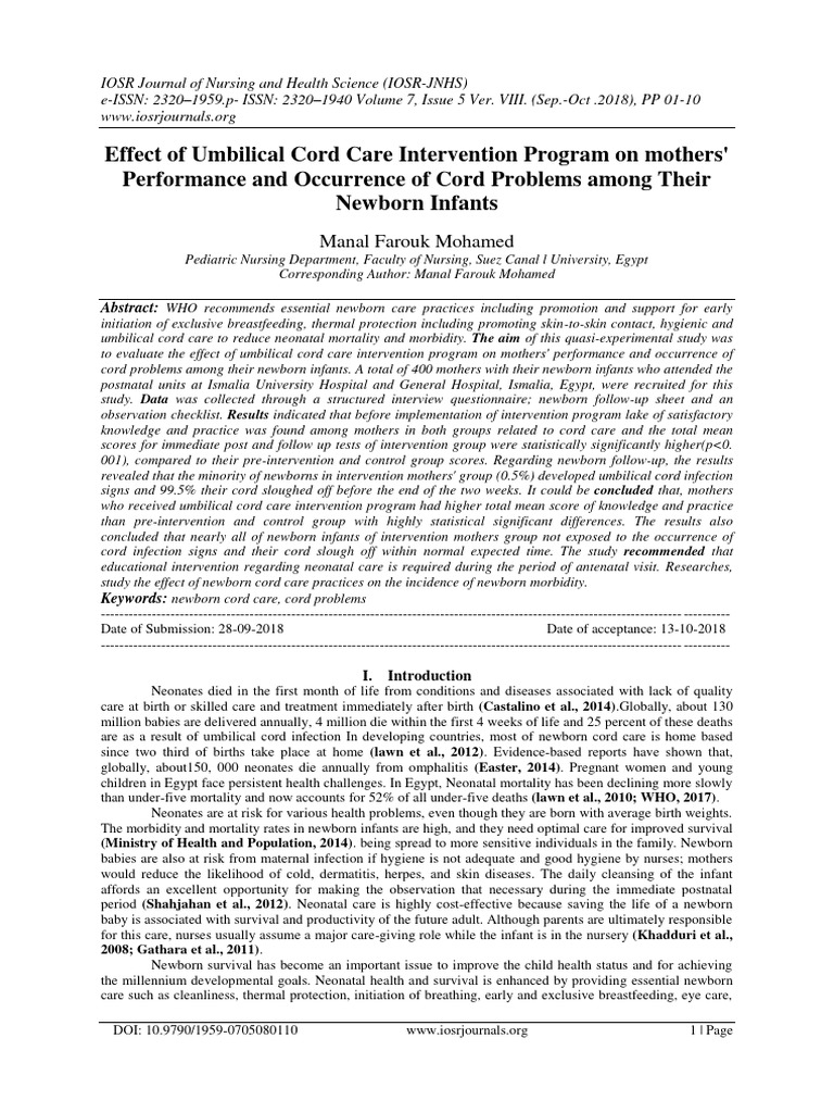 Effect of Umbilical Cord Care Intervention Program On Mothers' | PDF ...