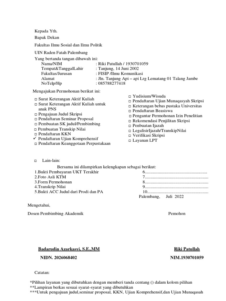 FORM PERMOHONAN Kompre | PDF