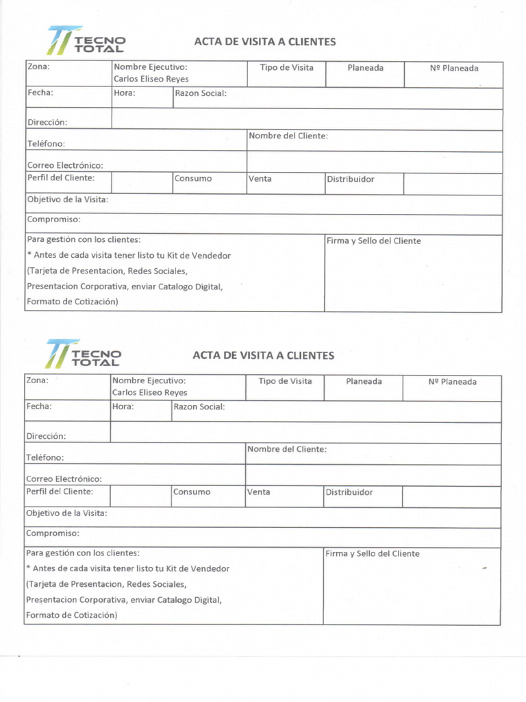 Hoja de Visita a Clientes | PDF