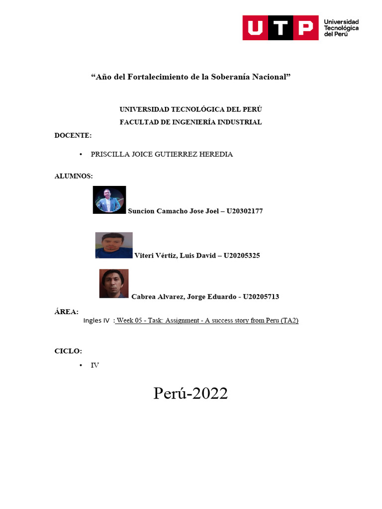 ACV S05 Week 05 Task Assignment A Success Story From Peru TA2 | PDF | Travel | Art