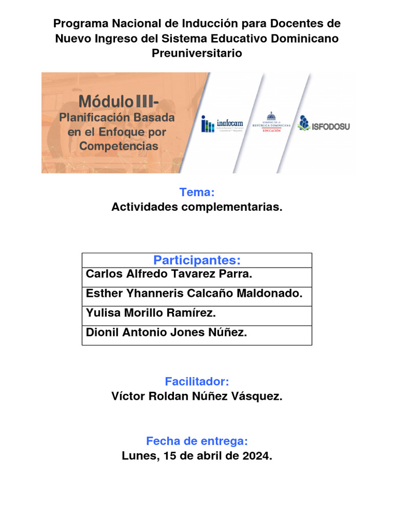 Actividades Complementarias-Modulo 3 | PDF | Evaluación | Planificación