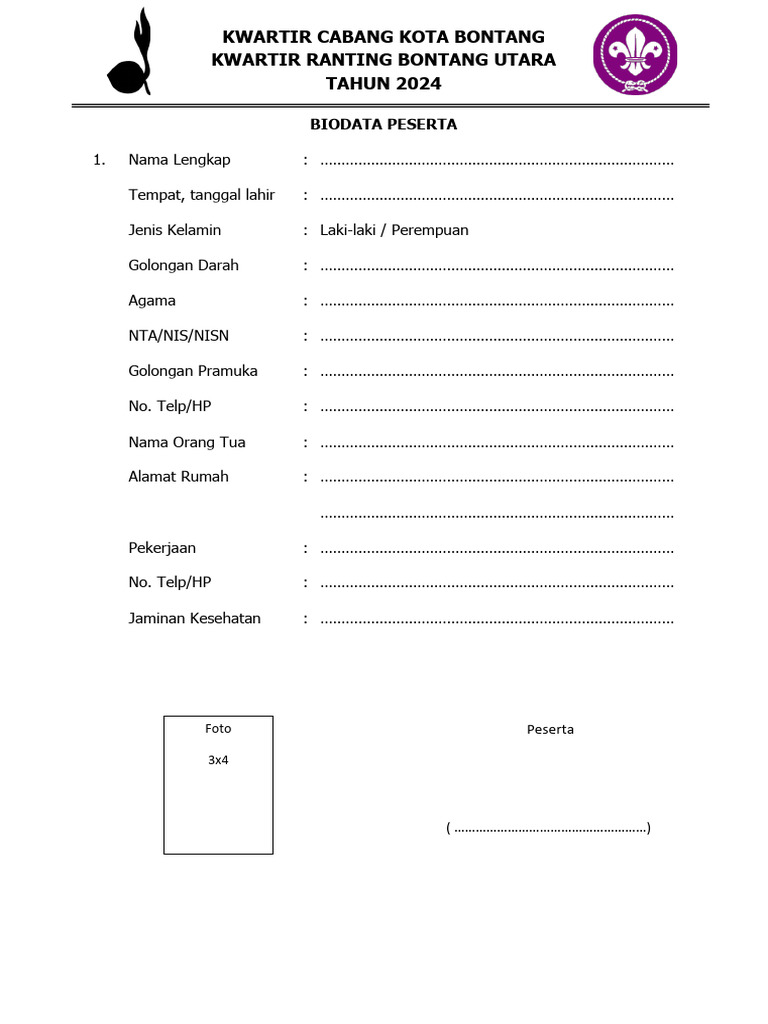 Form Biodata Peserta | PDF