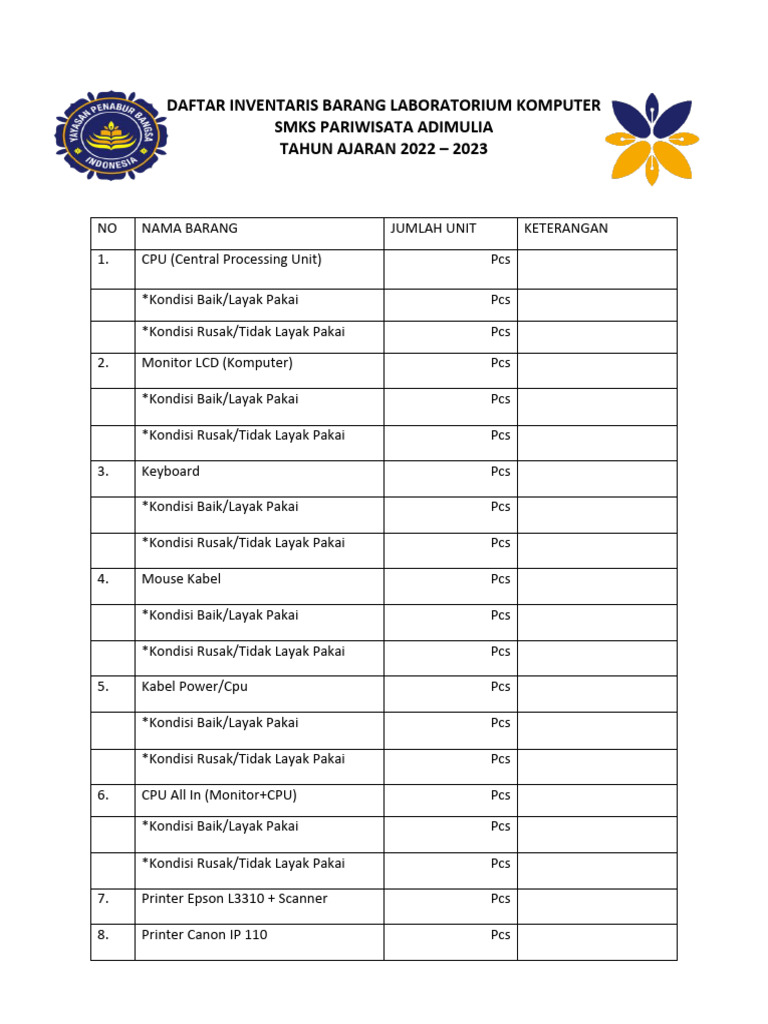 Daftar Inventaris Barang Laboratorium Komputer Ta 2022-2023 | PDF