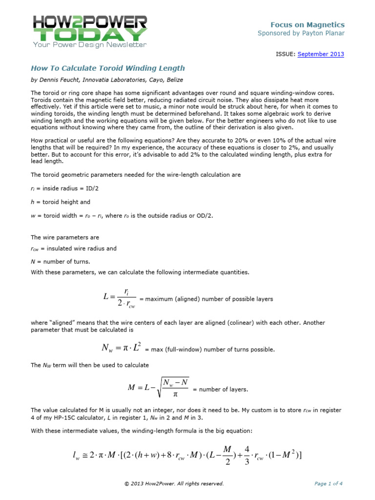 Calculate Toroid Winding Lengths | PDF | Equations | Mathematics