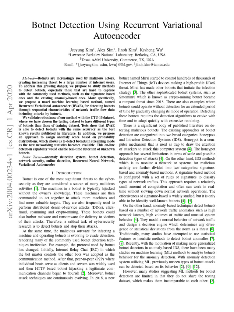 2004 00234v1 Botnet Detection Using Recurrent Variational Pdf