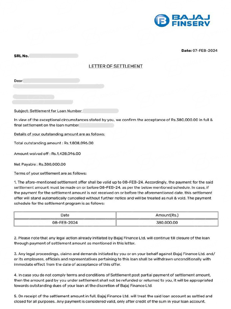 Bajaj-Finserv-Settlement-sd | PDF