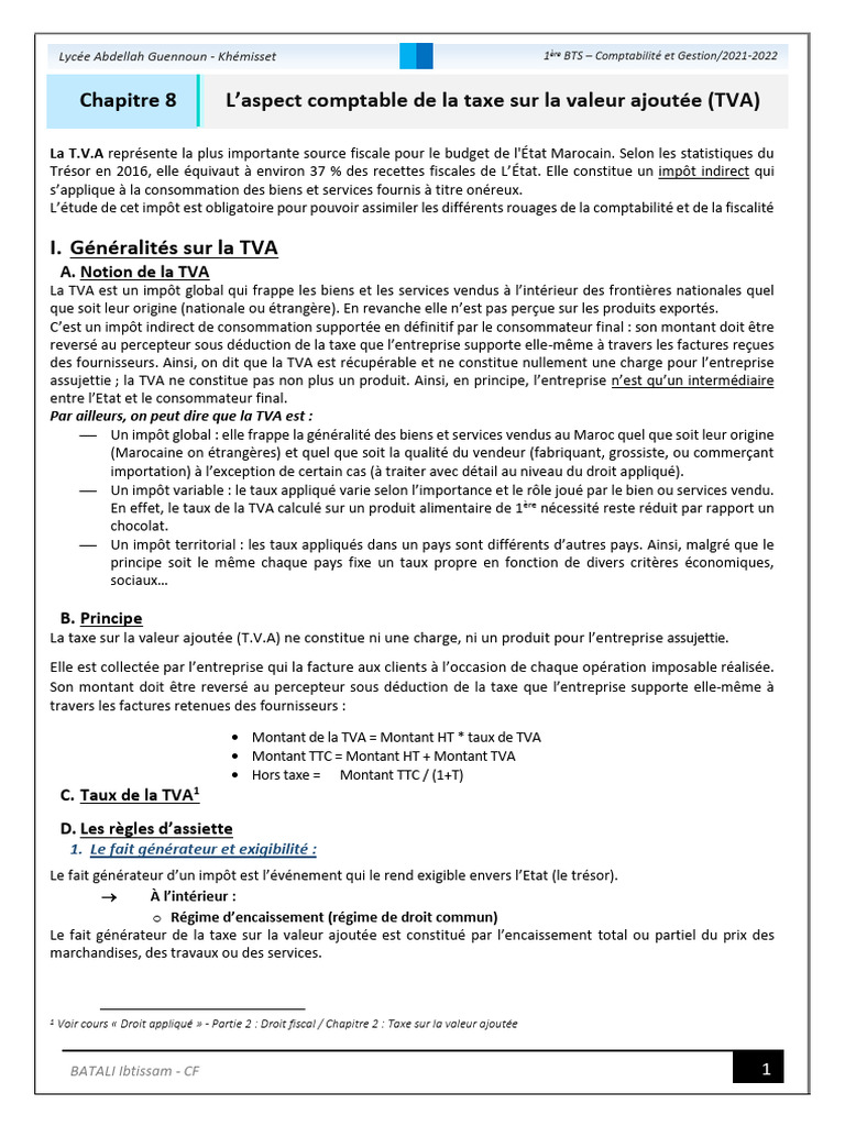 Aspect Comptable de TVA | PDF | Taxe sur la valeur ajoutée | Impôts