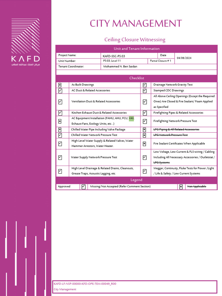 Approval - Ceiling Closure Witnessing Form | PDF | Duct (Flow) | Ceiling