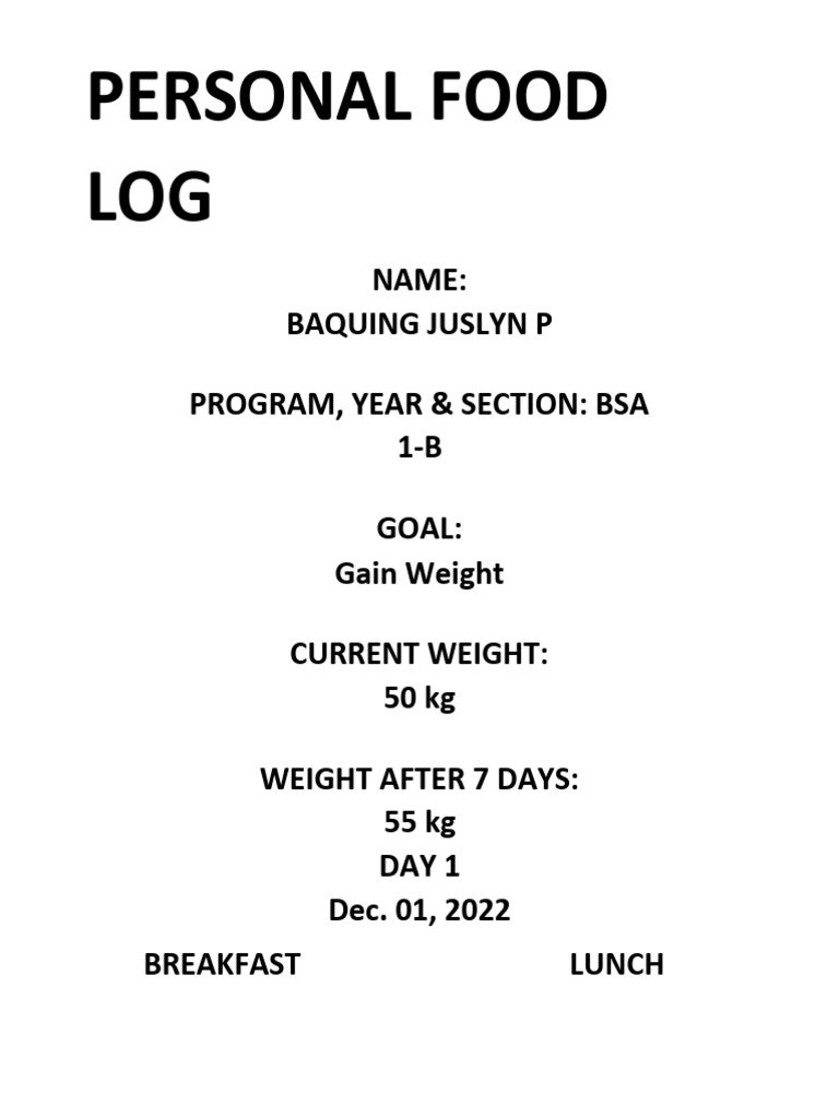 Student's Weight Gain Log | PDF