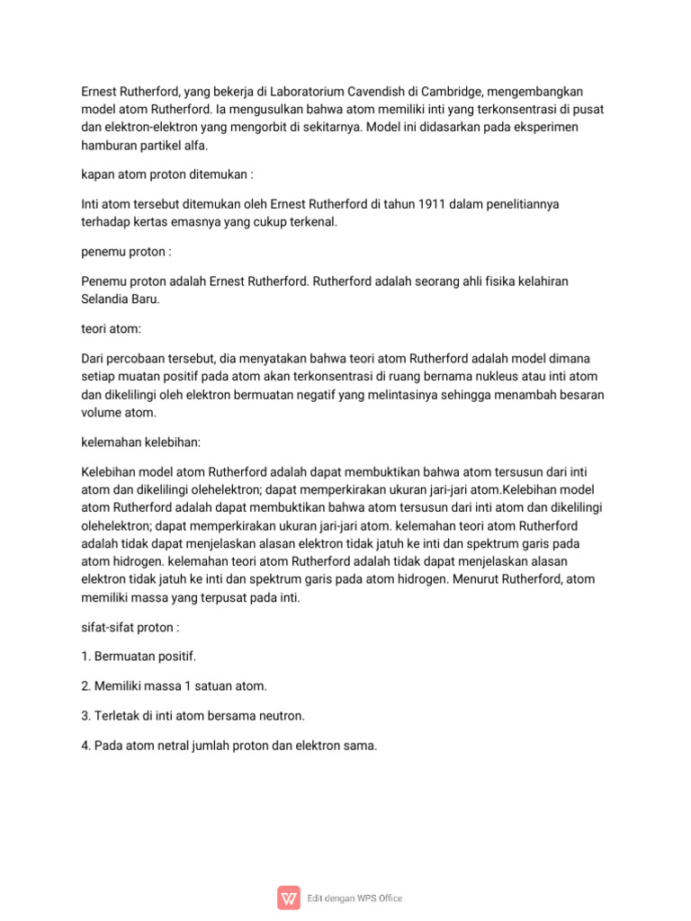 Model Atom Rutherford dan Proton | PDF