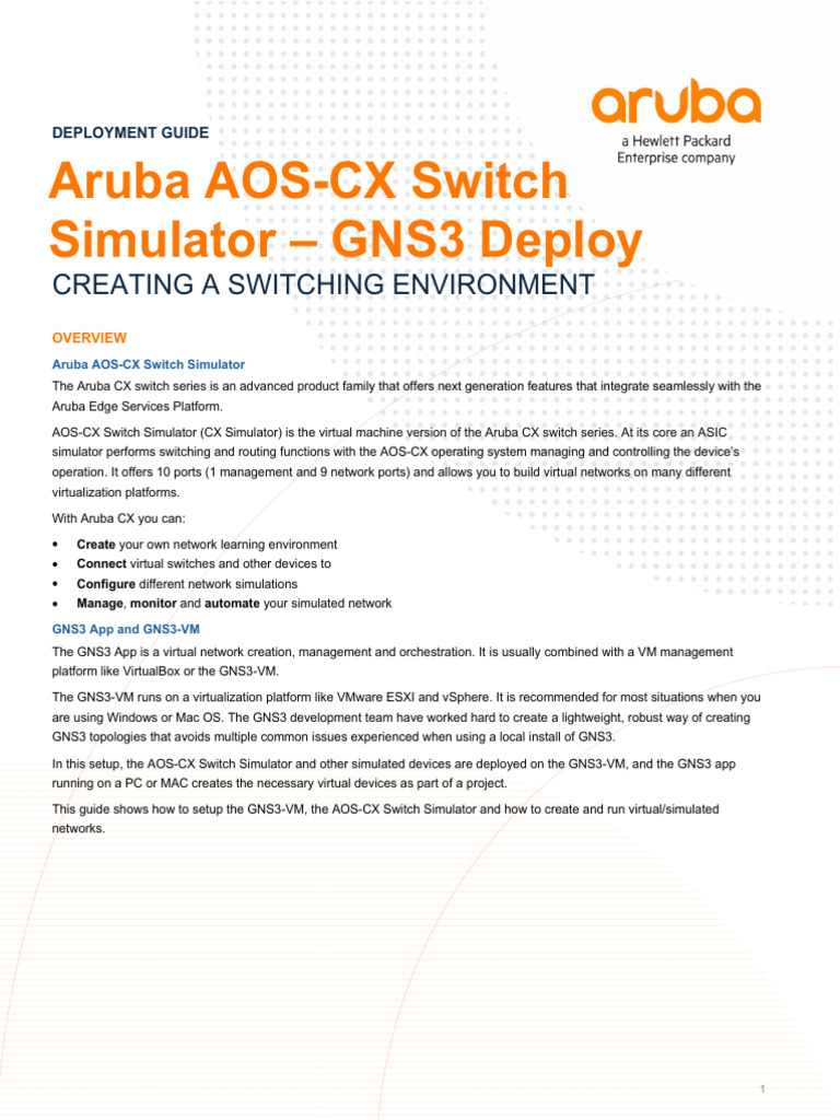 Aruba AOS-CX Simulator - GNS3-VM Deployment Guide | PDF | Virtualization | Virtual Machine