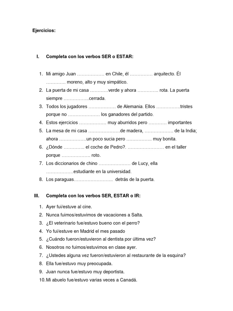 Completa Con Los Verbos SER o ESTAR Ir | PDF