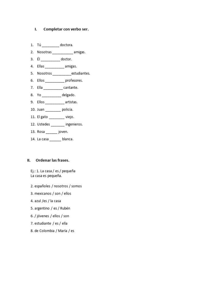 Completar Con Verbo Ser | PDF