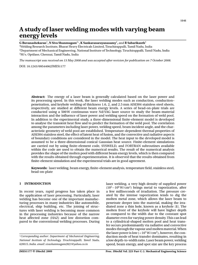 Laser Welding Modes and Beam Energy Effects | PDF | Welding | Construction