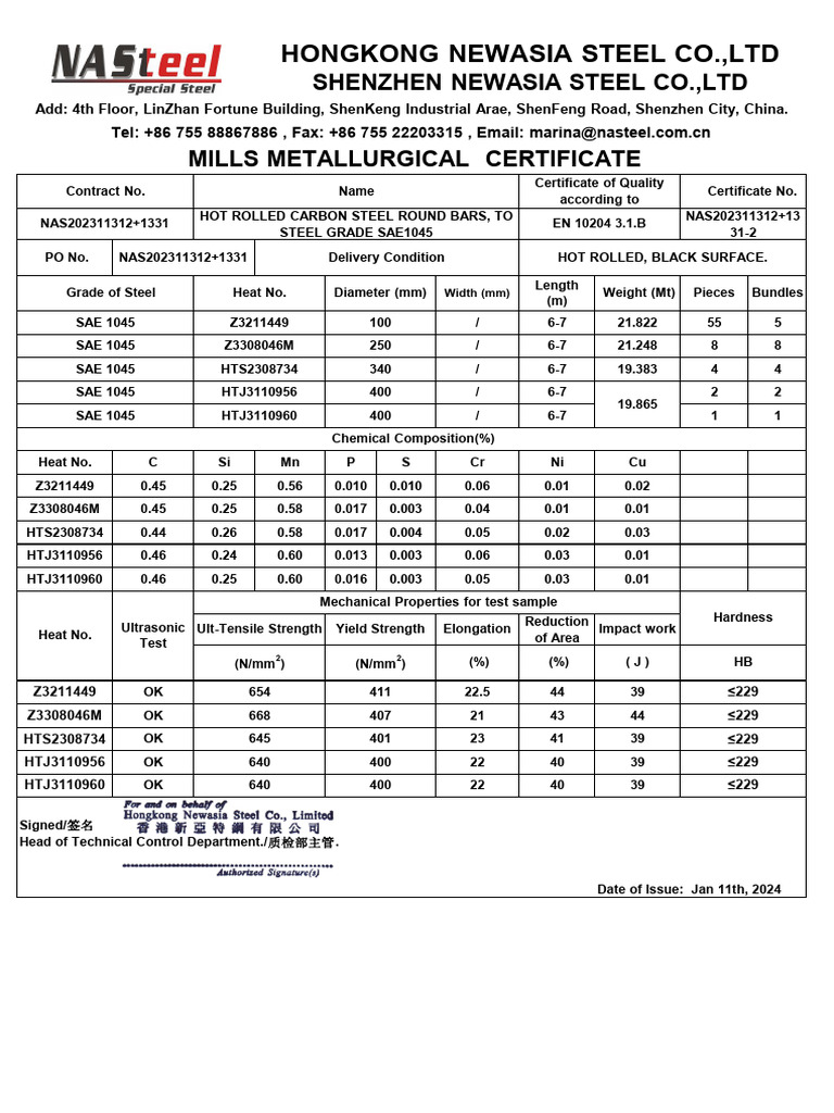 Certificado | PDF | Steel | Rolling (Metalworking)