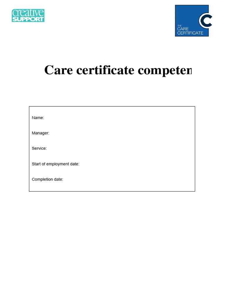 Care Certificate Competence Record: Name | PDF | Social Work ...