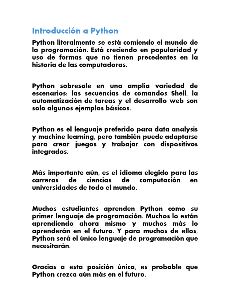 Introducción A Python Pdf Python Lenguaje De Programación Lenguaje De Programación