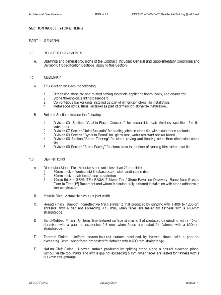 Stone Tiling Spec Pdf