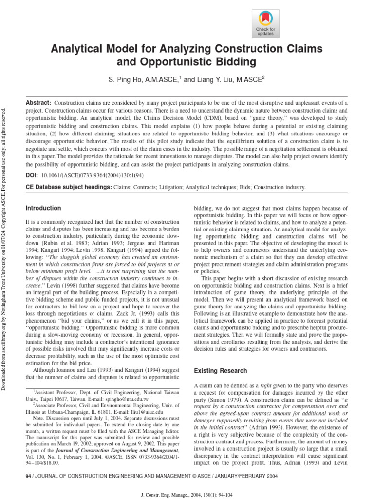 Analytical Model For Analyzing Construction Claimsand Opportunistic ...