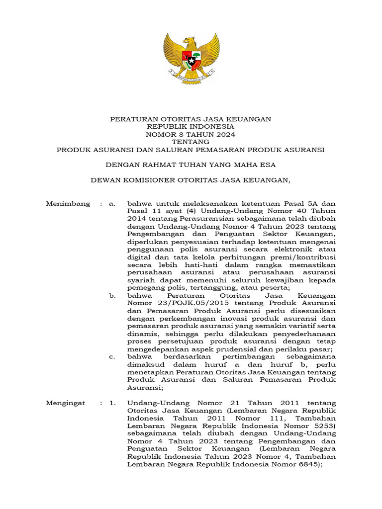 POJK 8 Tahun 2024 | PDF