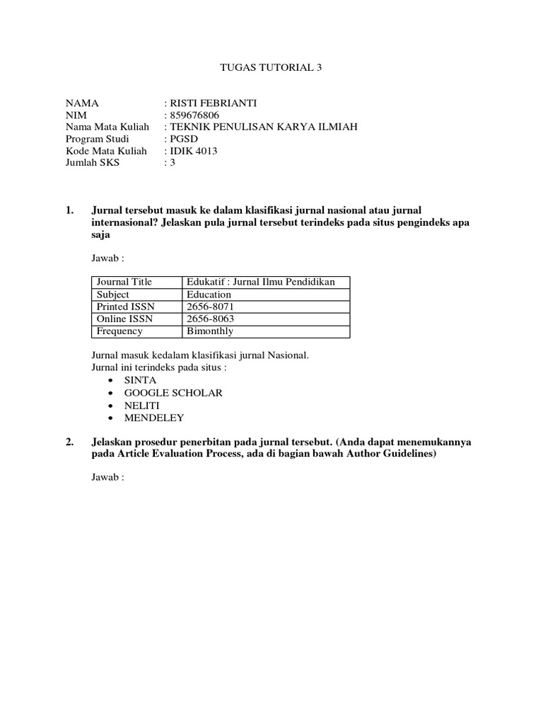 Tugas Tutorial 3 Teknik Penulisan Karya Ilmiah | PDF