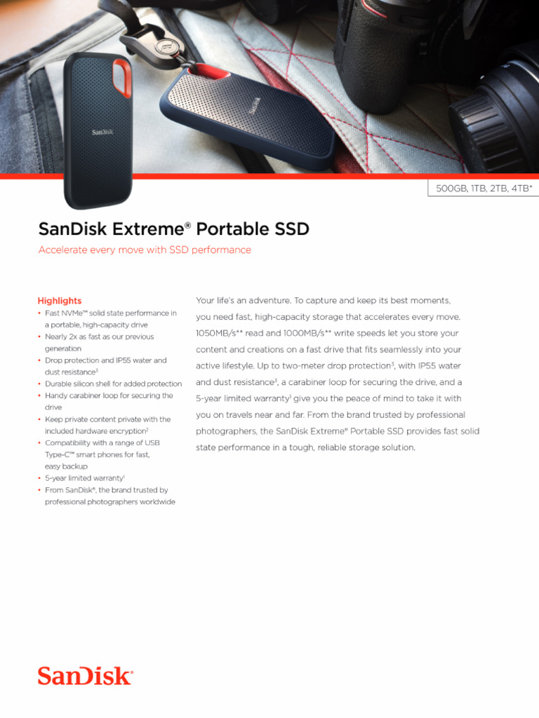 Data Sheet SanDisk Extreme Portable SSD - 91G8nKPS86L | PDF