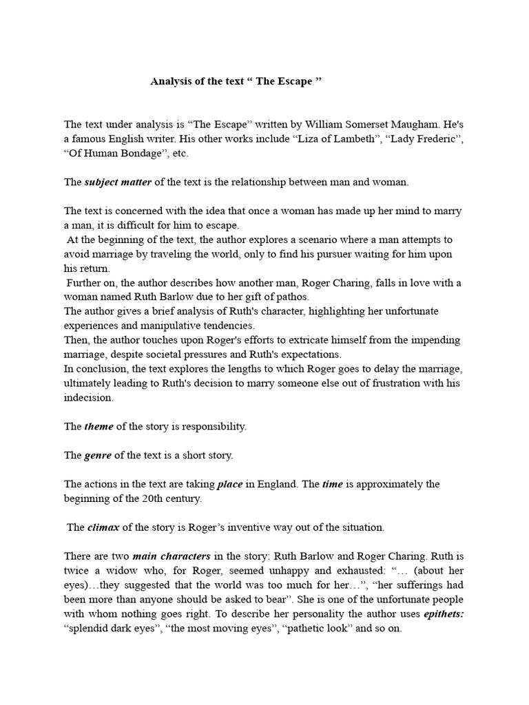 Analysis of The Text " The Escape '' | PDF