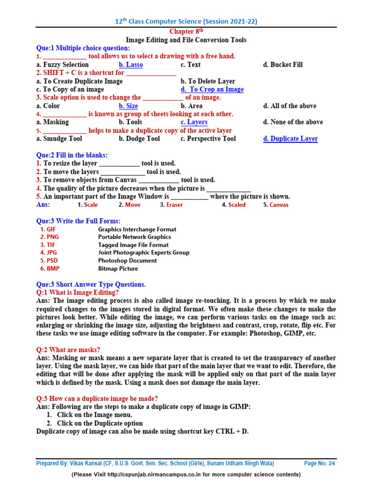 12 Class Computer Science (Session 2021-22) : Que:1 Multiple Choice Question | PDF | Adobe ...