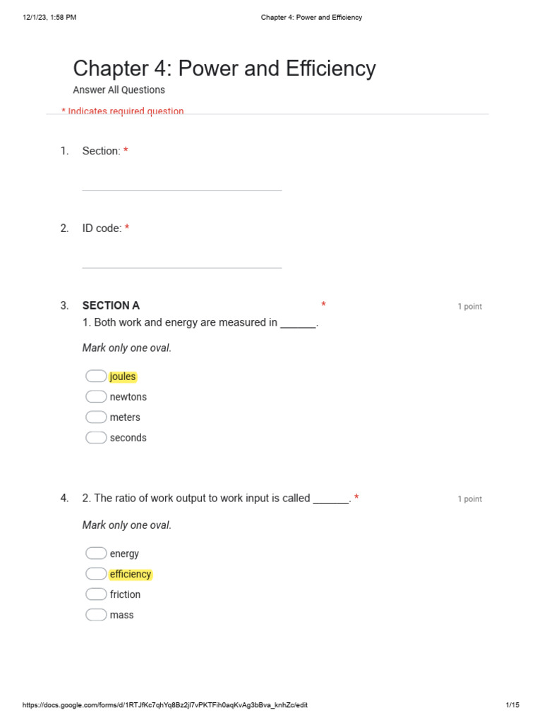 Chapter 4 - Google Forms | Download Free PDF | Power (Physics) | Fuels