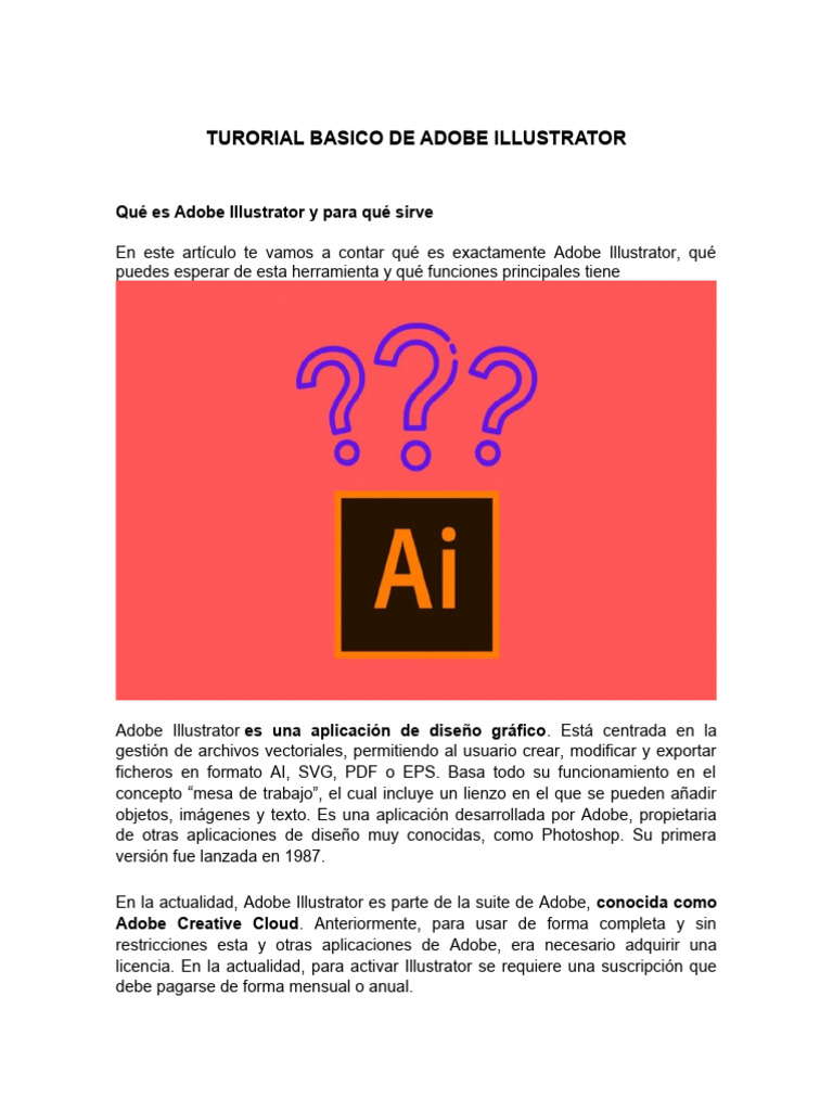 TUTORIAL ADOBE ILUSTRATOR Qué Es Adobe Illustrator y para Qué Sirve | PDF | Ilustrador Adobe ...