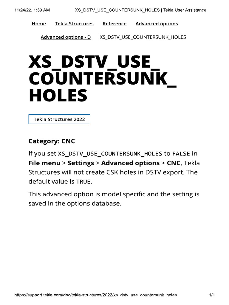 Xs DSTV Use Countersunk Holes Tekla User Assistance | PDF