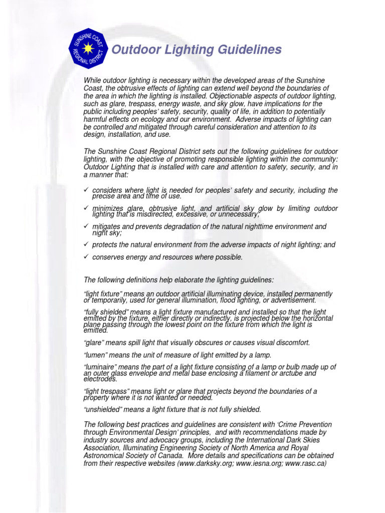 Outdoor Lighting Best Practices | PDF | Lighting | Architectural Elements