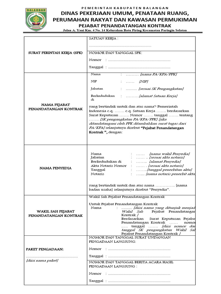 Draft Kontrak SPK Konsultan 2024 | PDF
