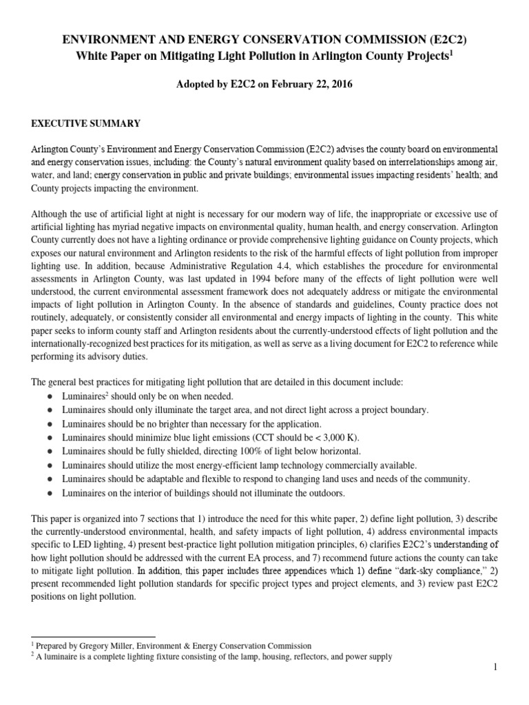 Ut-Summary E2C2 WMSLightPollution Sept0617 | PDF | Lighting | Pollution