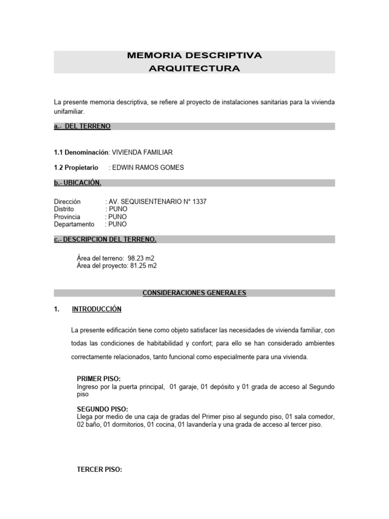 MEMORIA DESCRIPTIVA Arquitectura | PDF | Albañilería | edificio