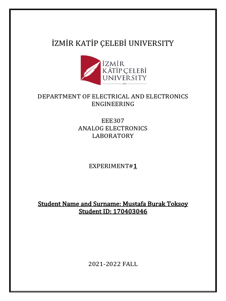 EEE 307 Prelab-3 (Mustafa Burak Toksoy 170403046) | PDF | Technology & Engineering