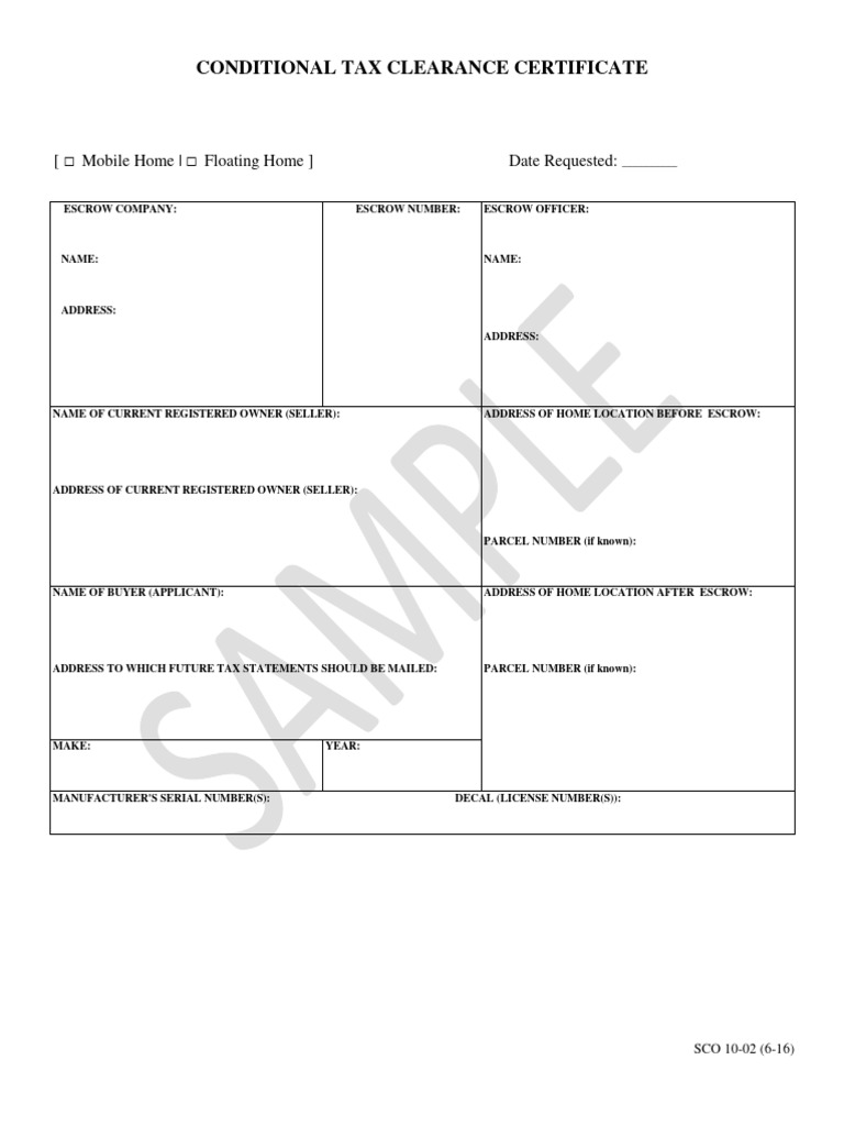 Sco10-2 Tax Clearance Certificate | PDF | Taxes | Payments