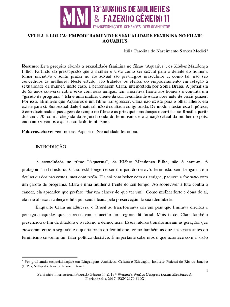 Empoderamento Feminino em "Aquarius" | PDF | Gênero | Estudos de Gênero