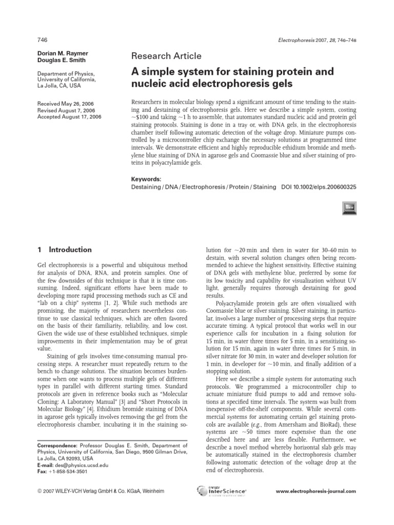Automated Gel Staining System | PDF | Gel Electrophoresis | Agarose Gel ...