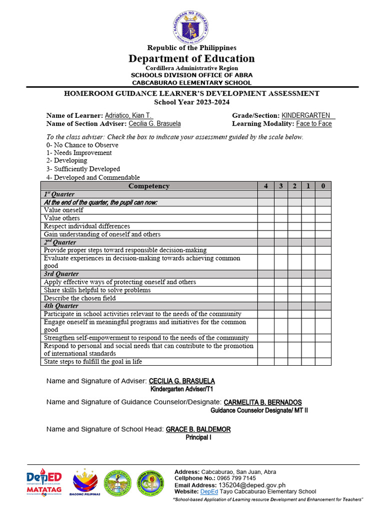 HG Kinder for SF10 | Download Free PDF | Learning | Teachers