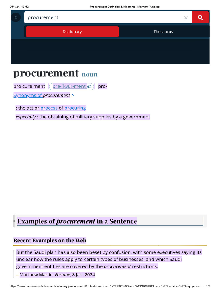 Procurement Definition & Meaning - Merriam-Webster | PDF | Linguistics ...