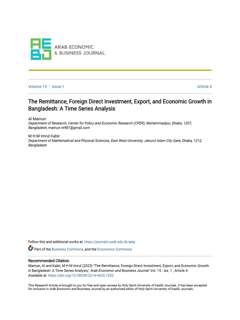 The Remittance Foreign Direct Investment Export and Economic G | PDF ...