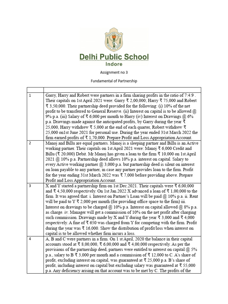 Assignment 3 Introduction To Partnership Subjective | PDF | Partnership ...