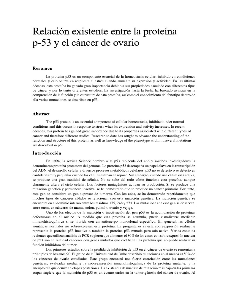 Relación Existente Entre La Proteína p-53 y El Cáncer de Ovario | PDF | Cáncer | Mutación