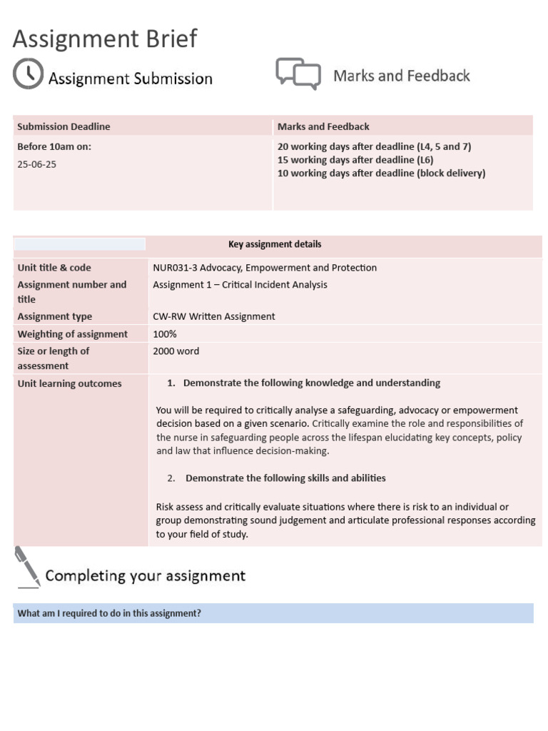 NEW Assignment Brief NUR031-3 MAY 2024 | PDF | Risk | Nursing