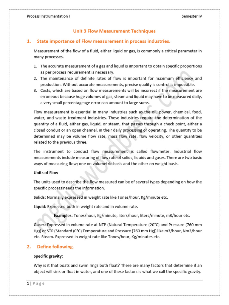 unit_3_flow_measurement_techniques | Download Free PDF | Laminar Flow ...