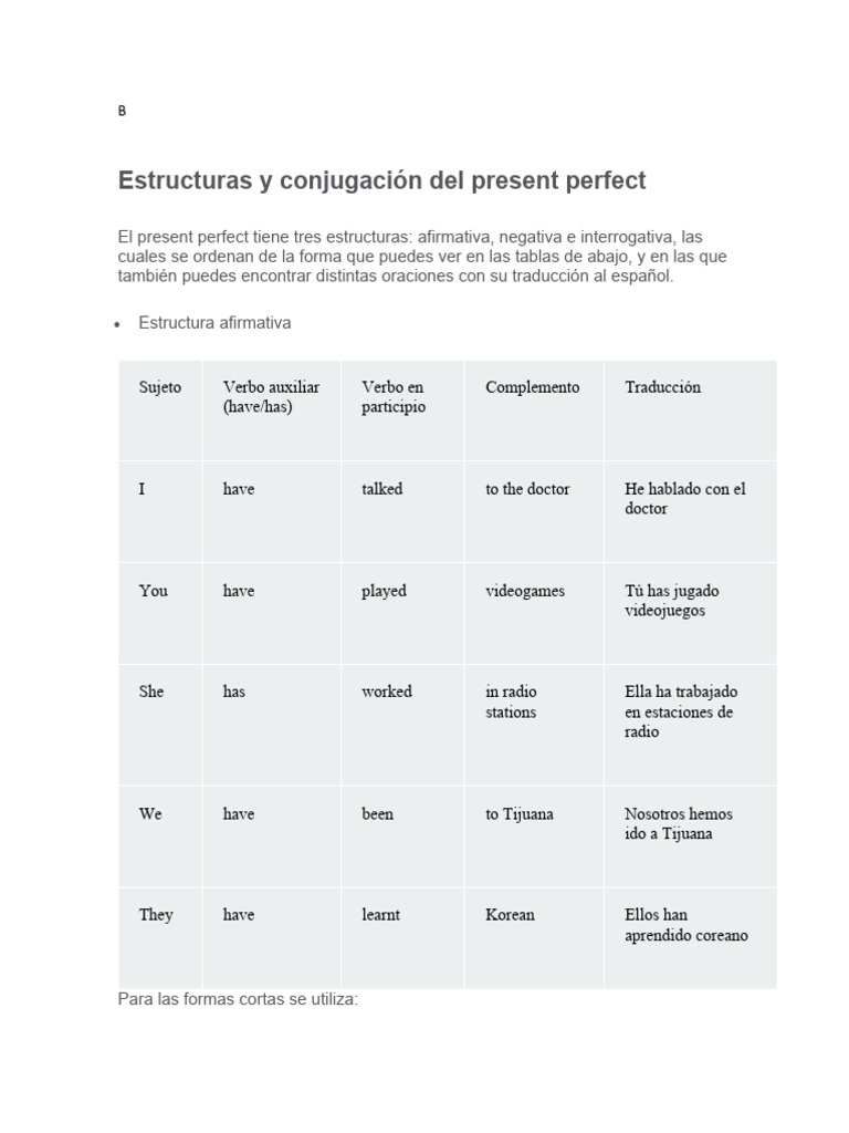 present perfect | PDF | Verbo | Tipología Lingüística