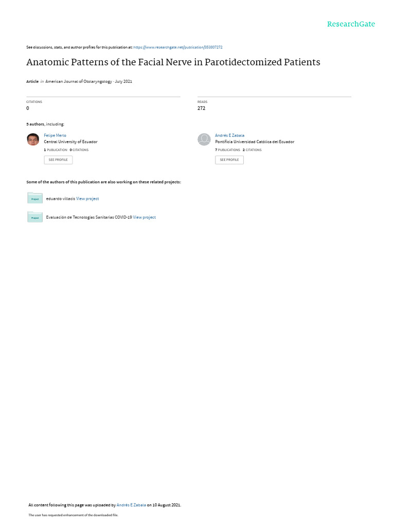 Anatomic Patterns of The Facial Nerve in Parotidectomized Patients 7465 ...